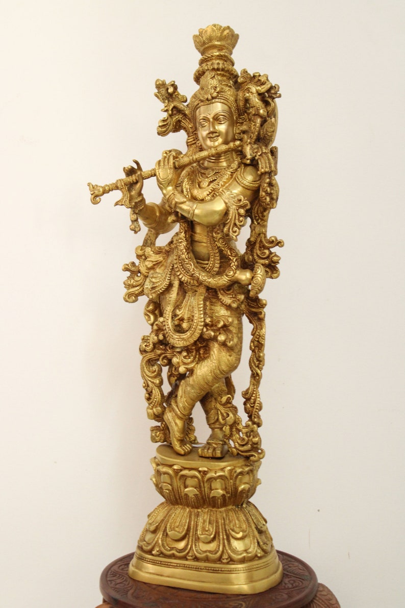 Krishna Vigrah Brass Krishna Statue Big Hindu God Idol Puja - Etsy
