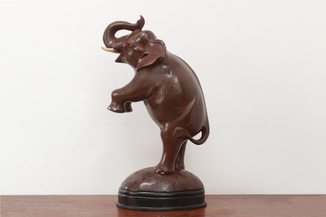Elephant Statue Wooden Trunk up Jumping / Standing Elephant Vintage ...