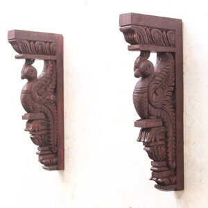 Wooden Wall Bracket Bird Pair Statue Peacock Corbel Vintage Home Decor ...
