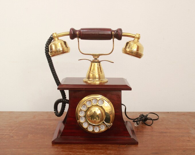 Vintage Telephone Wooden Rotary Phone Antique Home Decor Living Room ...
