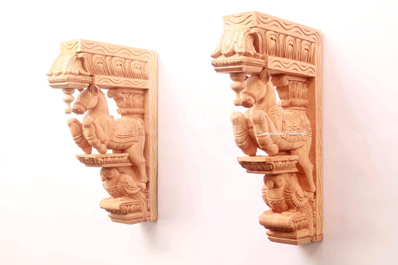 Horse Statue Wooden Wall Bracket Corbel Pair Wall Hanging Shelf Vintage ...