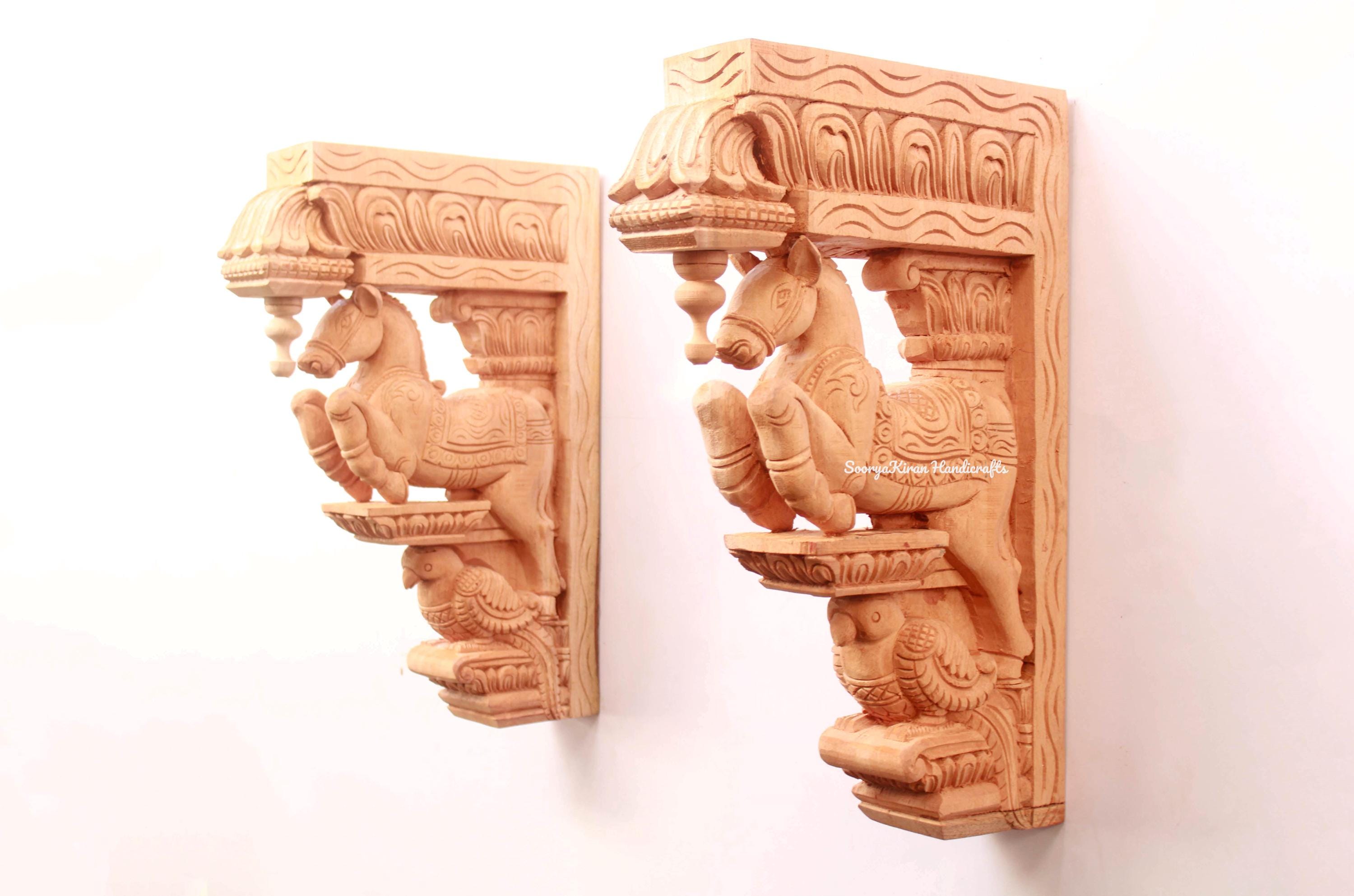 Horse Statue Wooden Wall Bracket Corbel Pair Wall Hanging Shelf Vintage