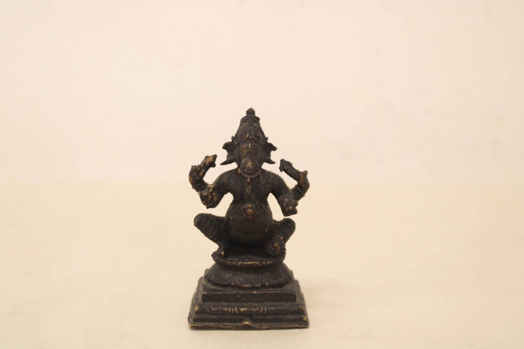Antique Ganesha Statue Small Brass Idol Miniature Ganesh Hindu God ...