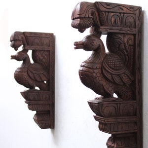 Wooden Wall Bracket Bird Statue Swan Pair Sculpture Corbel Vintage Look ...