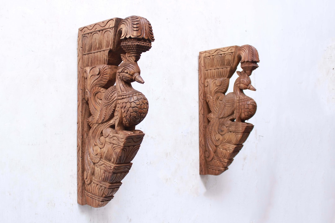 Bird Pair Statue Wooden Corbel Peacock Wall Bracket Set of 2 Vintage ...