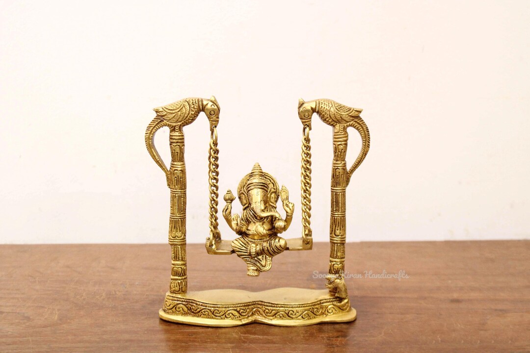 Jhoola Ganesh Hindu God Ganesh Brass Swing Sculpture Home Decor Amulet ...