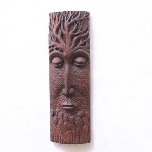 Green Man Statue Wooden Tree Face Sculpture Nature Themed Wall - Etsy