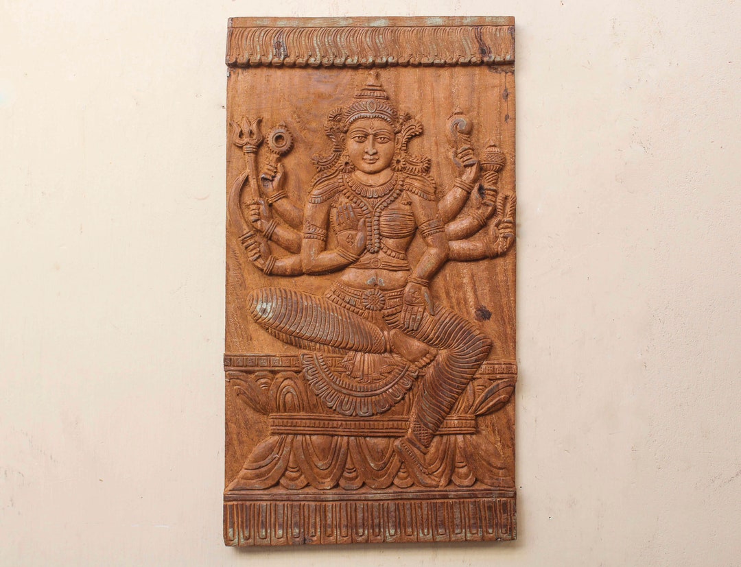 Durga Wall Panel Vintage Shakti Statue Temple Carving Wall Hanging Home ...