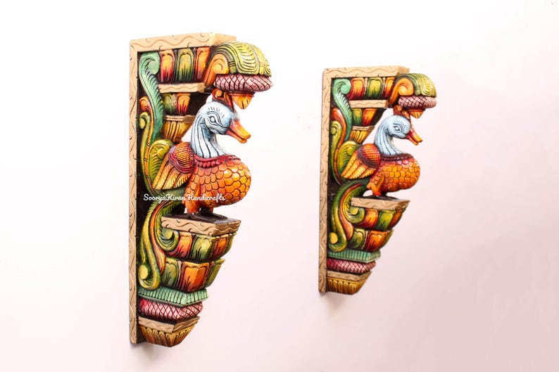 Bird Pair Statue Wooden Wall Bracket Peacock Vintage Corbel Antique ...