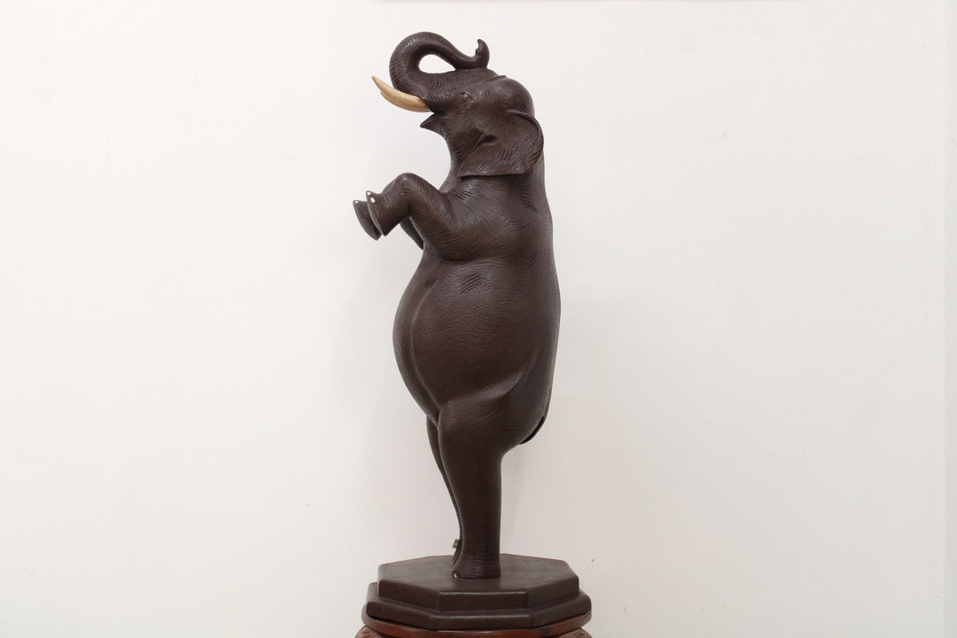 Jumping Elephant Statue Big Circus Elephant Mahogany Wooden Sculpture ...