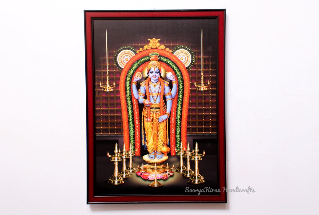 Guruvayurappan Hindu God Vishnu Krishna Painting Photo Print Frame Home ...