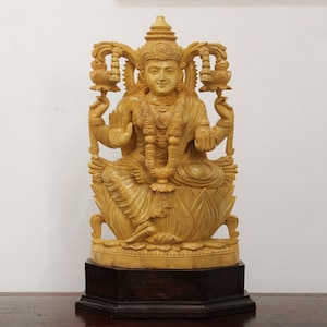 Lakshmi Statue Wooden Sculpture Hindu Goddess of Wealth Lekshmi Devi ...