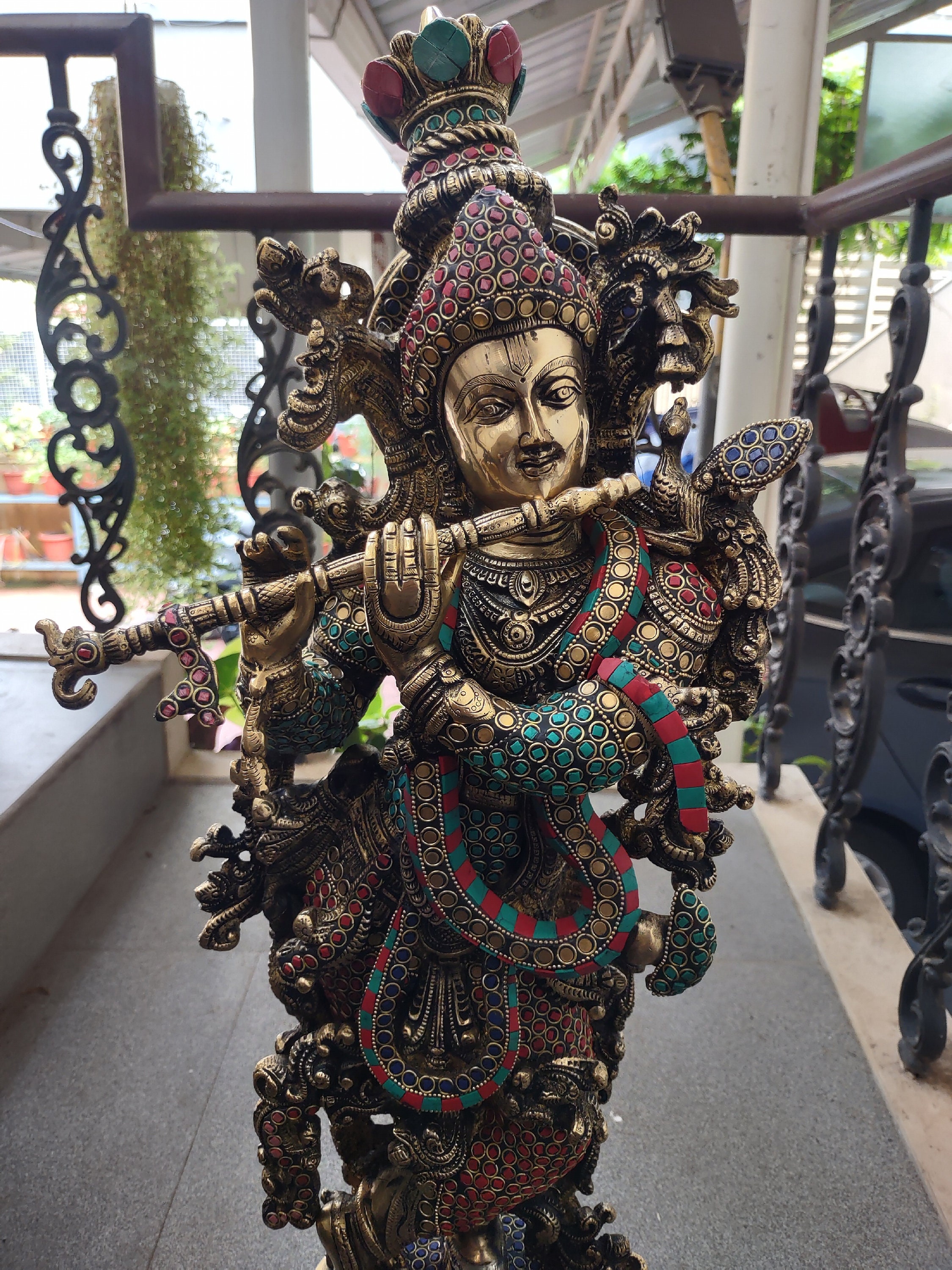 Krishna Statue Big Krishna Vigrah Stone Work Stone Inlaid - Etsy Finland