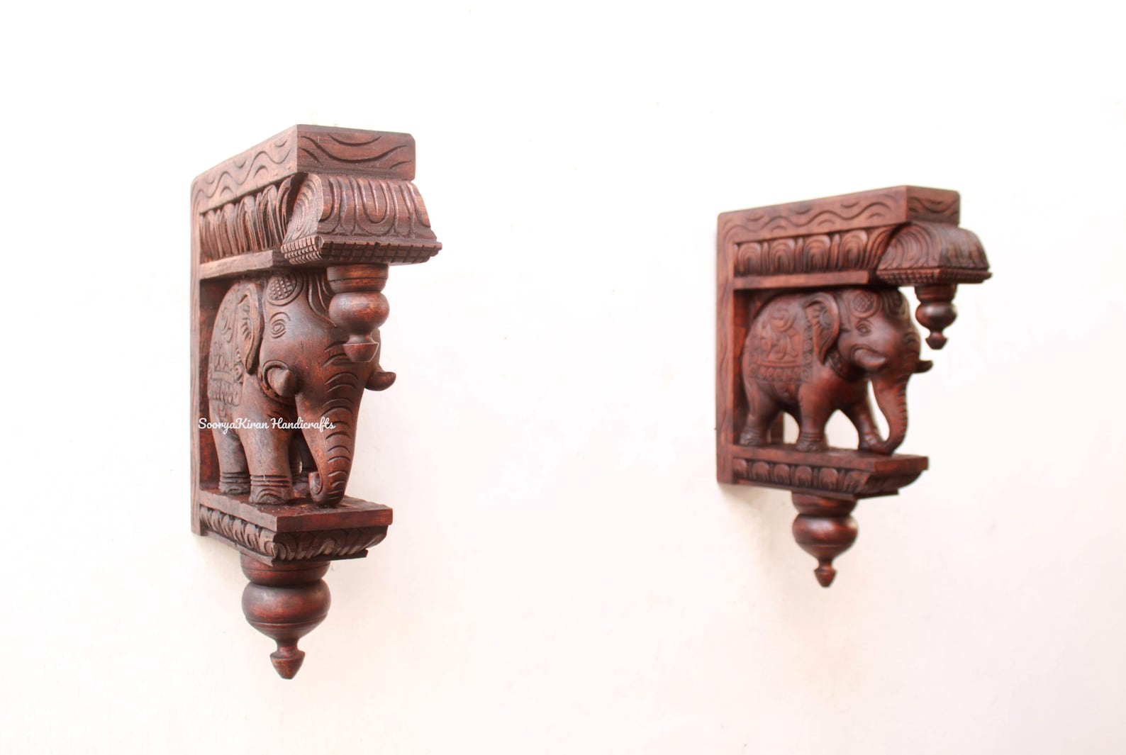 Elephant Statue Wooden Wall Bracket Corbel Pair Plant / Lamp Hanger ...