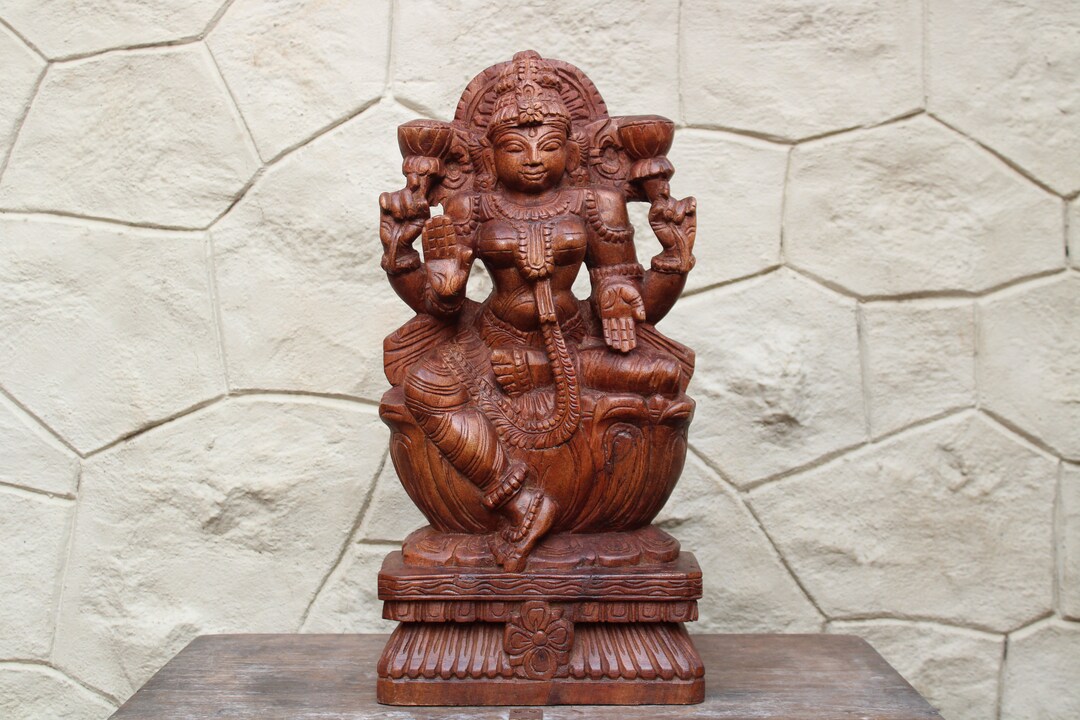 Lakshmi Statue Hindu Goddess Lekshmi Devi Wooden Sculpture Hindu Home ...