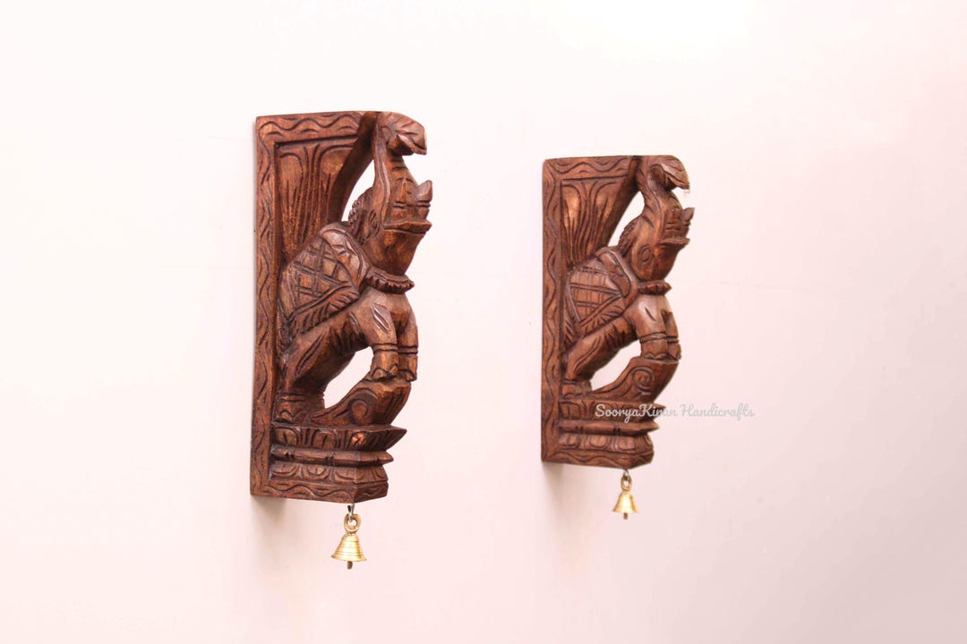 Hand Carved Wooden Elephant Wall Bracket Pair: Vintage Home Decor - Etsy