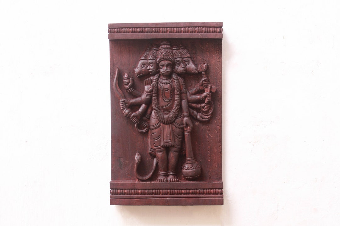 Five Face Hanuman Statue Panchamukhi Wall Hanging Sculpture Hand Carved ...