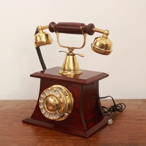 Vintage Telephone Wooden Rotary Phone Antique Home Decor Living Room ...