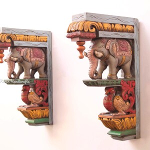Elephant Statue Wooden Wall Bracket Corbel Pair Vintage Home Decor ...