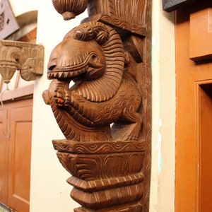 Yali Statue Dragon Sculpture Wooden Corbel Wall Bracket Pair Guardian ...