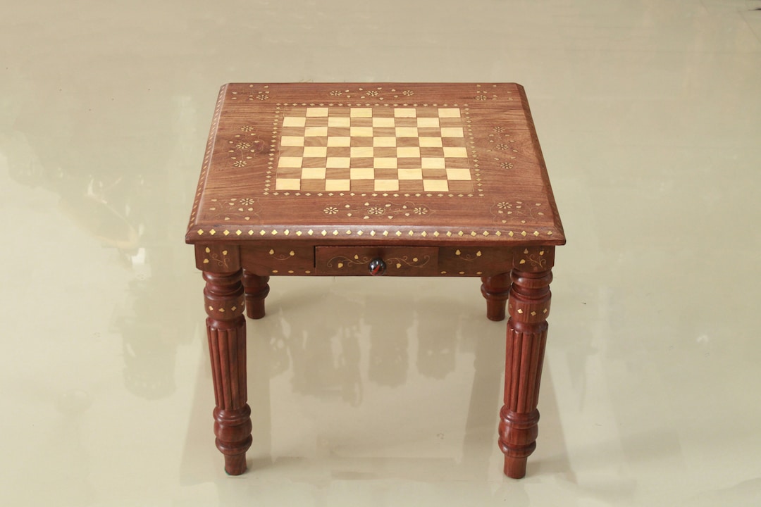 Vintage Chess Board Table Wooden Square Center Table / Stand Antique ...
