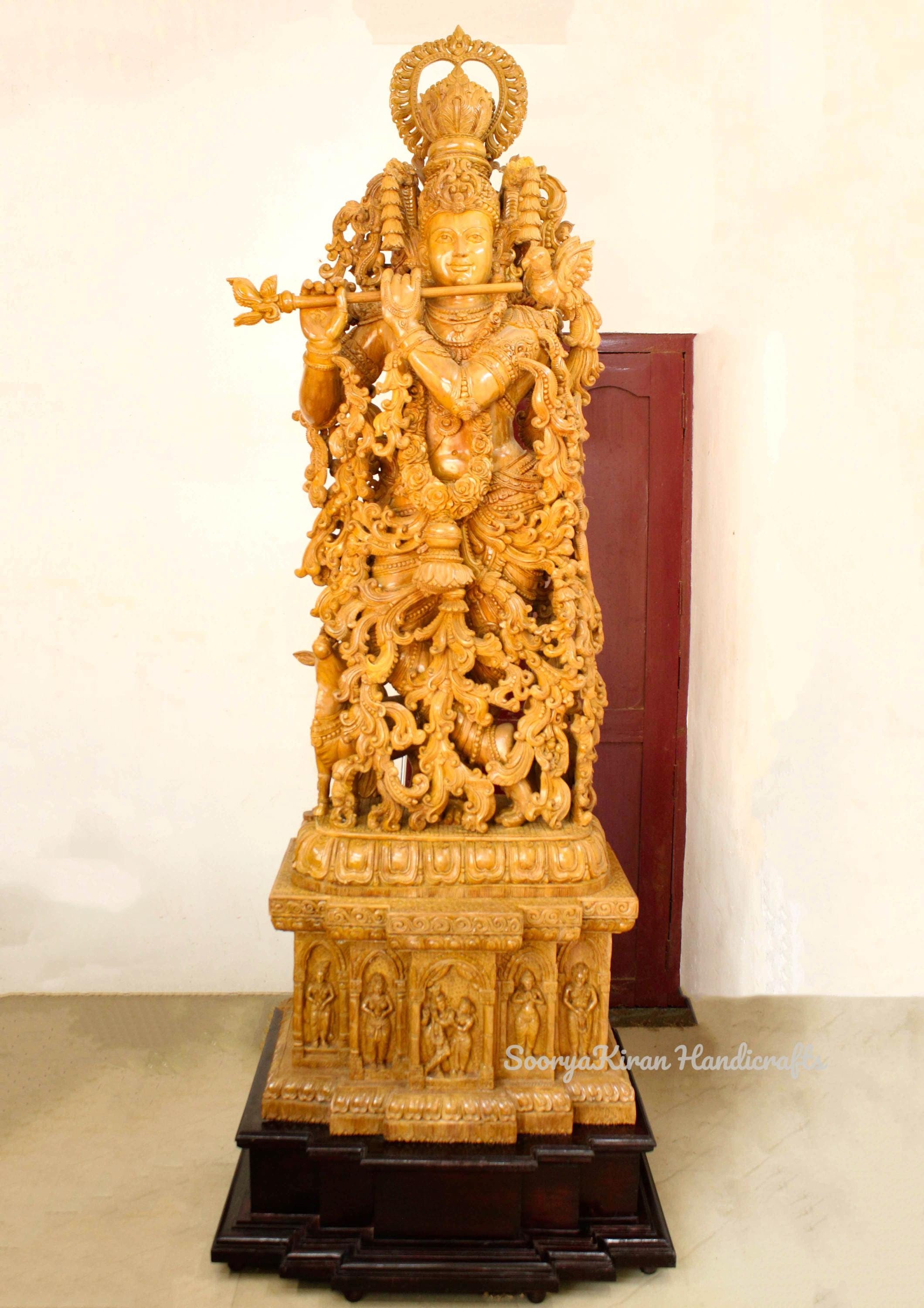 Krishna Statue Large Handmade Teakwood Sculpture Hindu Decor Big Deity ...