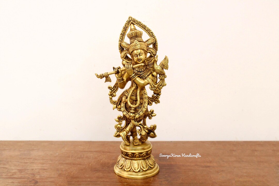 Krishna Statue Hindu God Brass Sculpture Gift Idol Pooja Murthy Puja ...