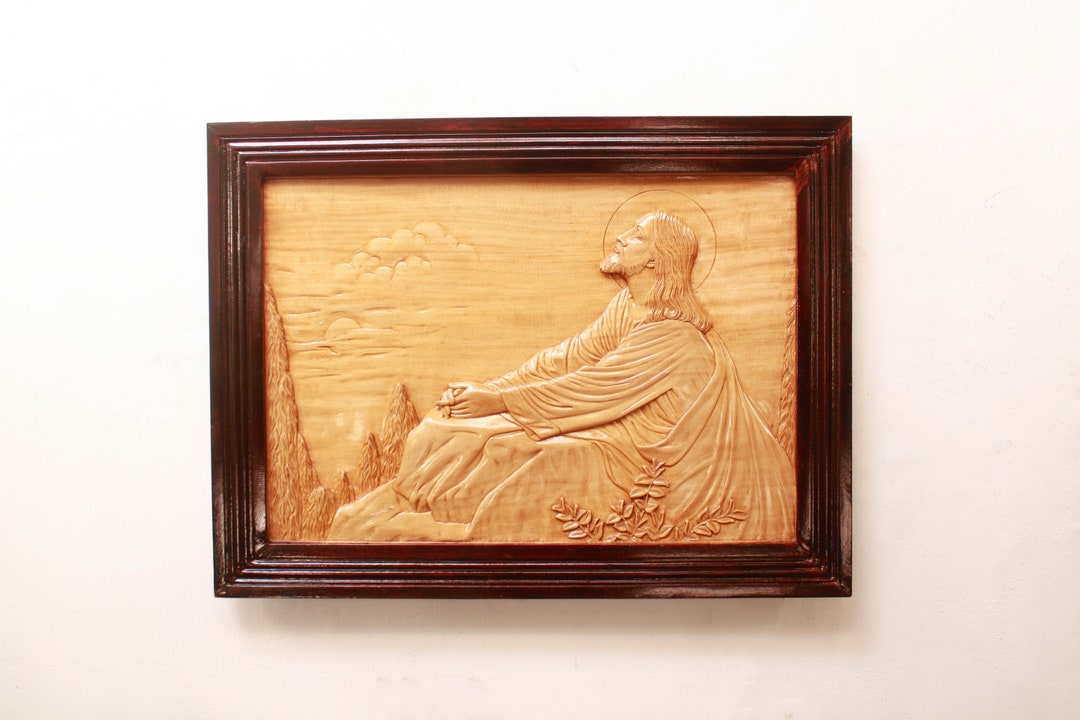 Jesus Statue Big Wooden Wall Hanging Panel Sculpture Christian Home ...