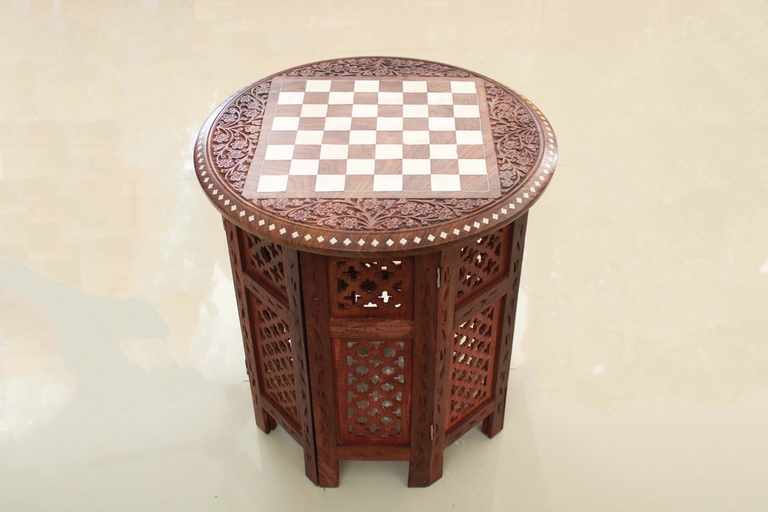 Chess Table Big Chessboard Hand Carved Indian Rosewood, Vintage Home ...