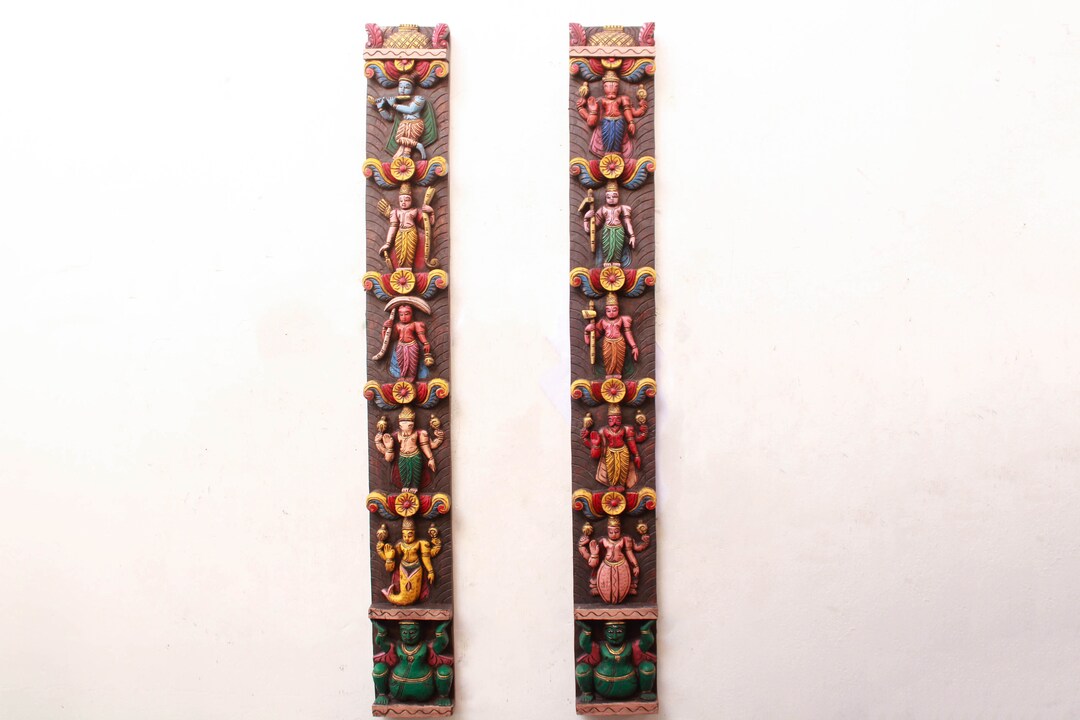 Dashavatara Statue Vishnu Ten Avatar Carving Vintage Hindu God Wooden ...