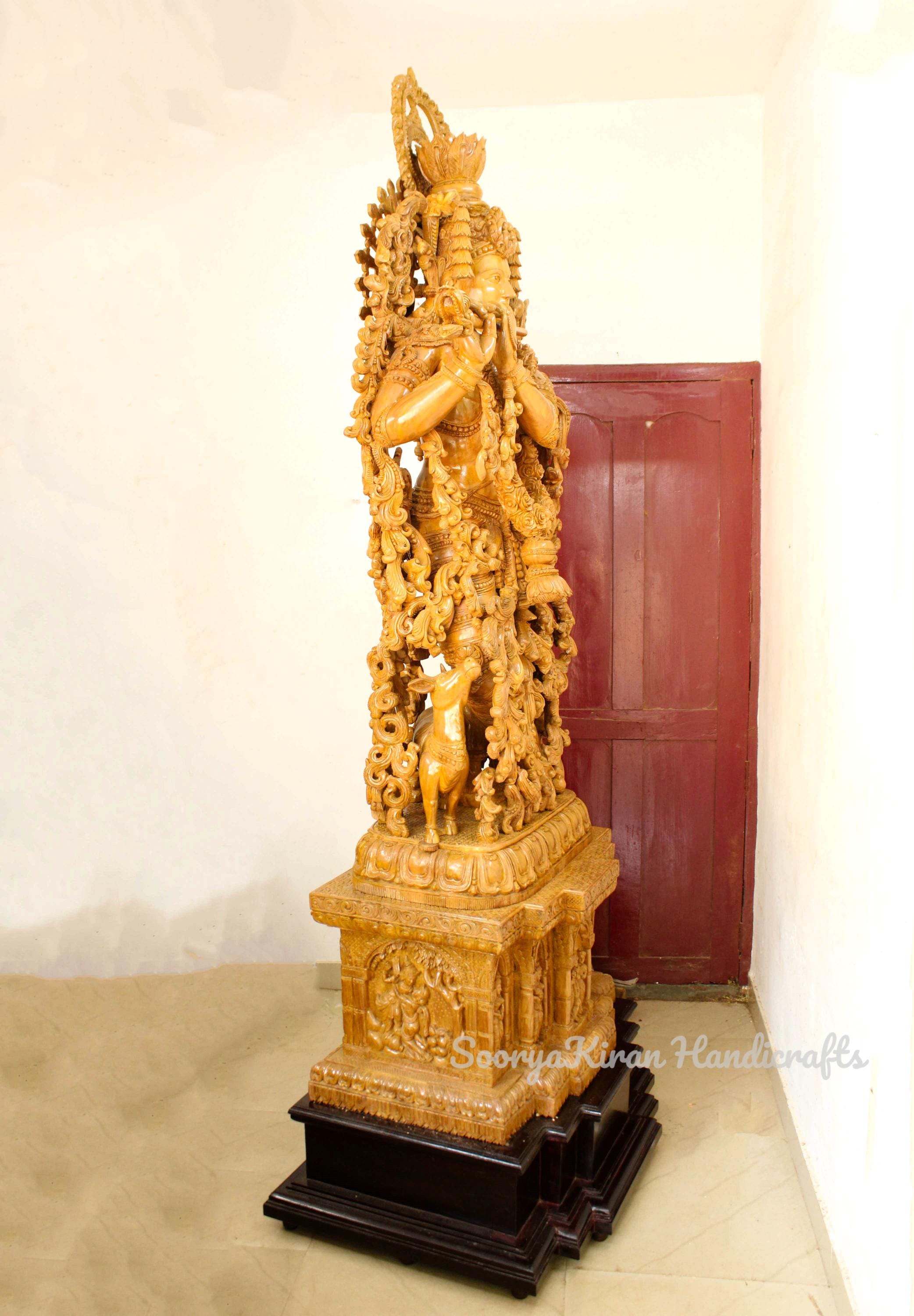 Krishna Statue Large Handmade Teakwood Sculpture Hindu Decor Big Deity ...