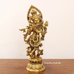 Krishna Statue Hindu God Brass Sculpture Gift Idol Pooja Murthy Puja ...