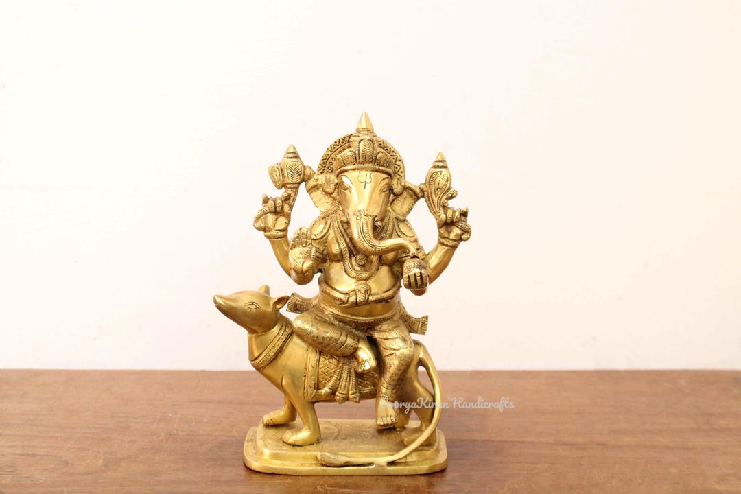 Ganesha Statue Mooshika Vahana Vinayaka Brass Metal Sculpture Hindu God ...