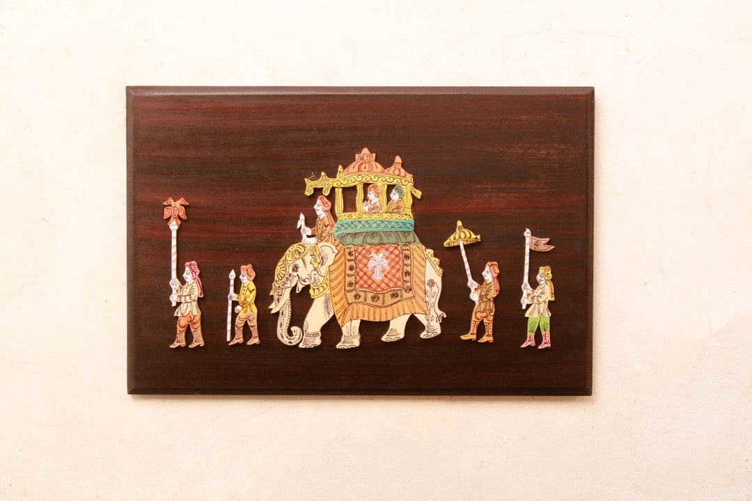 Indian Decor Wall Hanging 3D Inlay Painting Gift Ambari Elephant Dasara ...