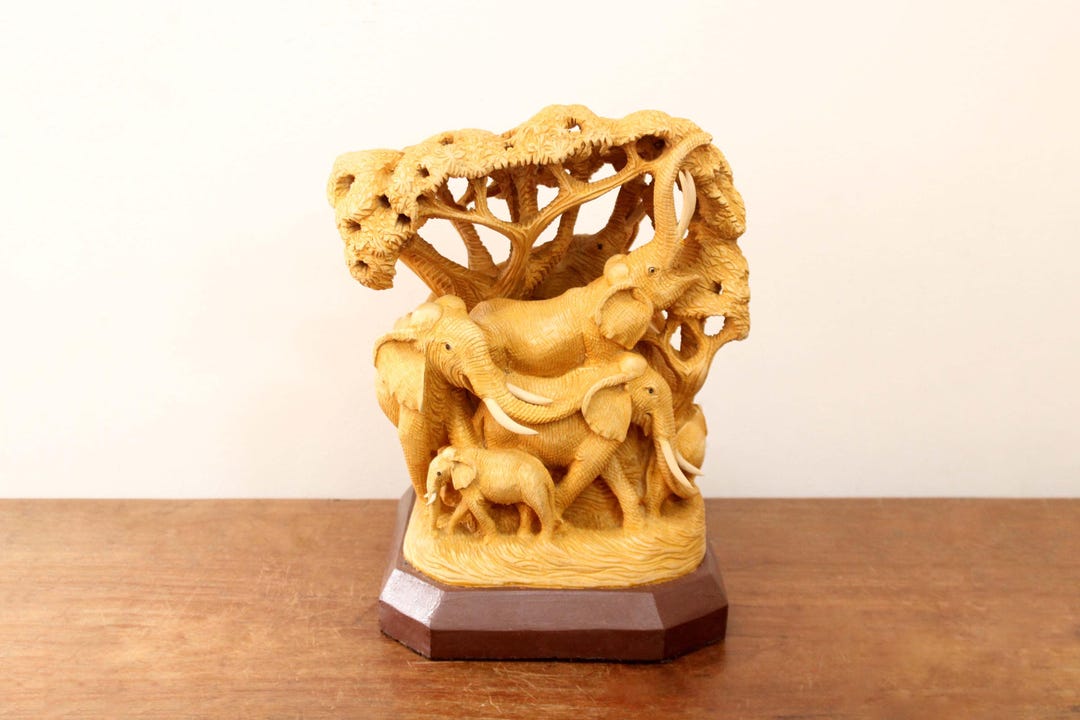 Handmade Wooden Elephant Family Statue: Home Decor Figurine - Etsy
