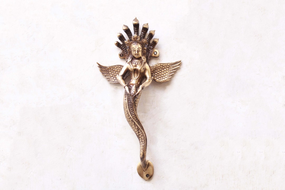 Door Handle Naga Kanya Statue Brass Puller Snake Goddess Serpent Wall ...