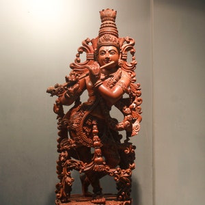 Krishna Statue Vigrah Big Wooden Sculpture Hindu God Home Decor Living ...