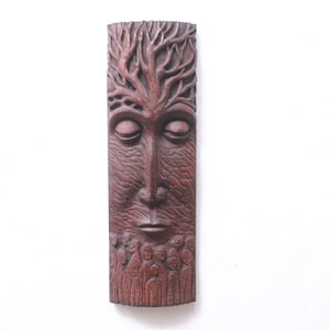 Green Man Statue Wooden Tree Face Sculpture Nature Themed Wall - Etsy