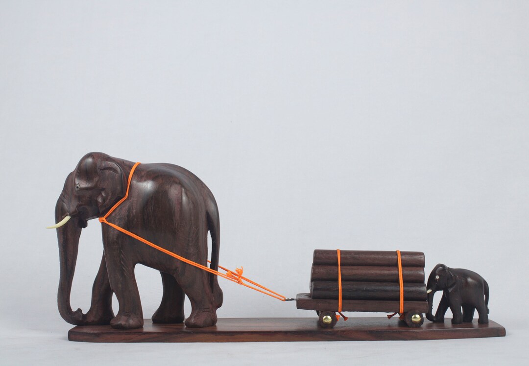 Elephant Carrying Puulling Lumber Logs Statue Small Rosewood Sculpture ...