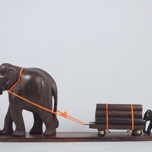 Elephant Carrying Puulling Lumber Logs Statue Small Rosewood Sculpture ...