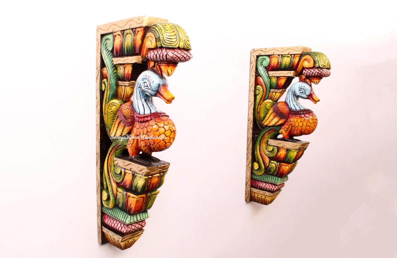Bird Pair Statue Wooden Wall Bracket Peacock Vintage Corbel Antique ...