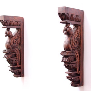 Wooden Wall Bracket Bird Statue Corbel Pair Peacock Carving Wall ...