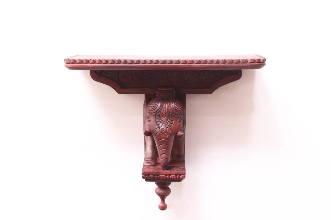 Wall Mounted Shelf Elephant Statue Wooden Wall Stand Plant Vase Idol ...
