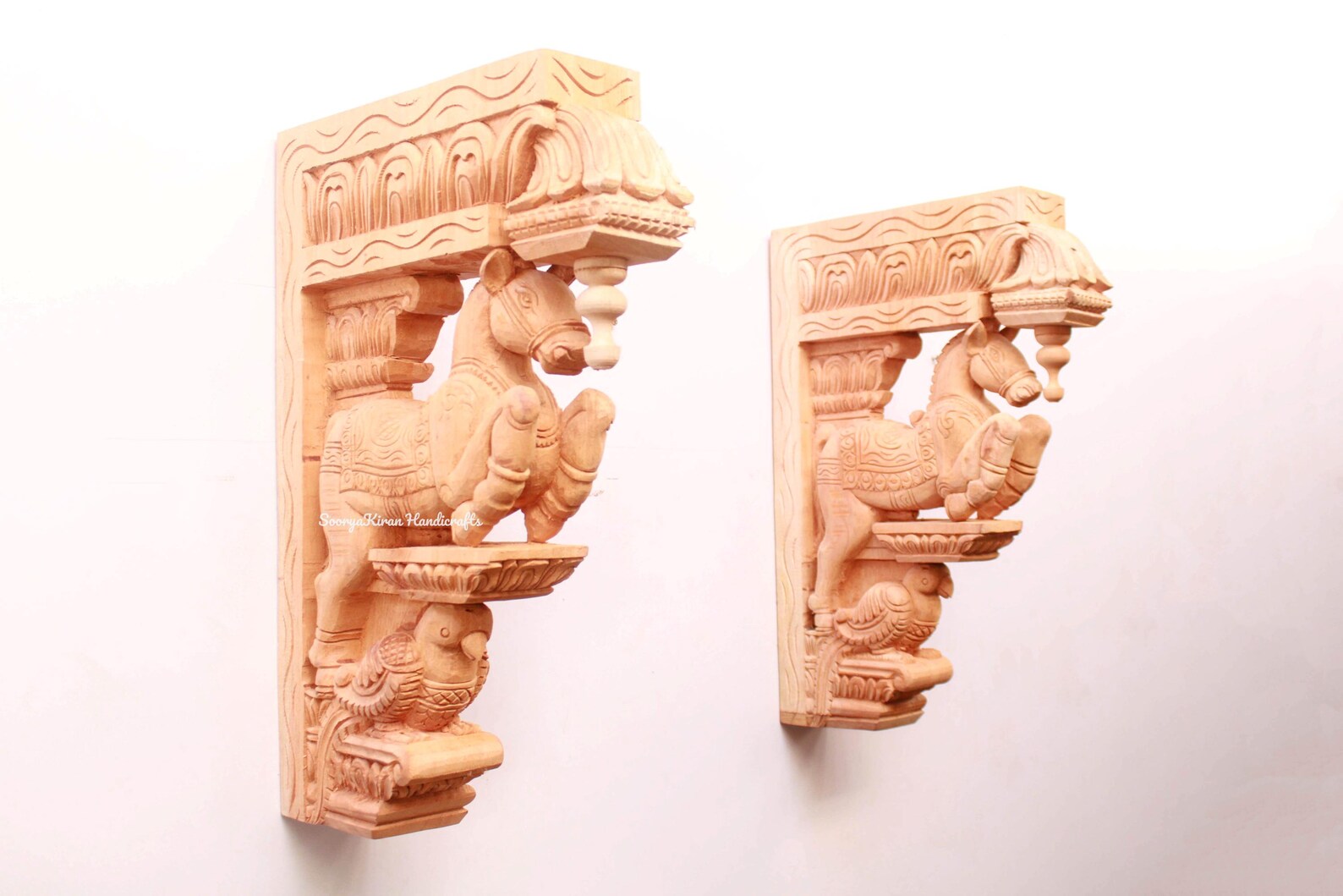 Horse Statue Wooden Wall Bracket Corbel Pair Wall Hanging Shelf Vintage