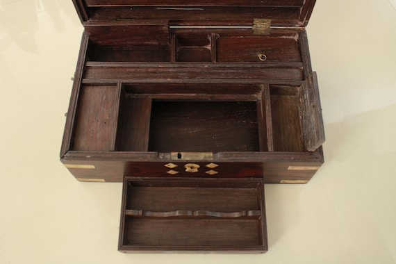 Antique Wooden Box Vintage Rosewood Trunk Trinket Jew… - Gem