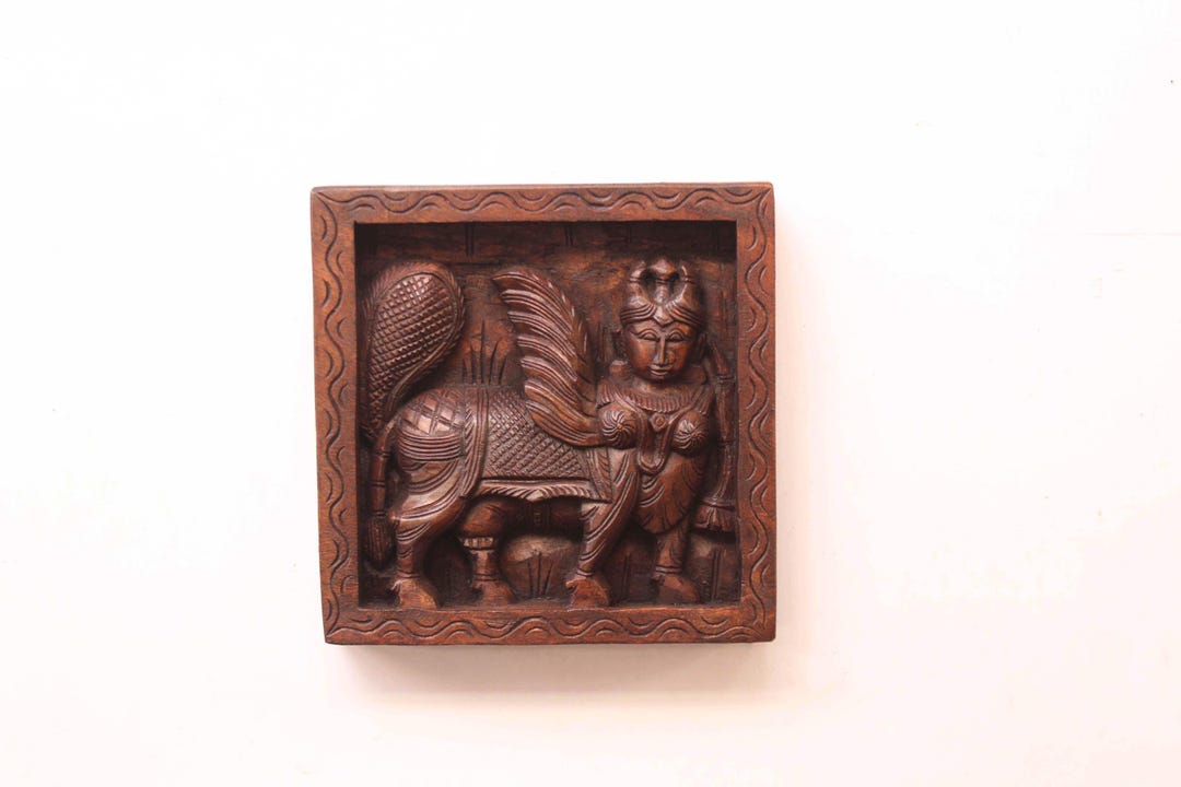 Kamadhenu Statue Wooden Wall Hanging Sculpture Vintage Hindu Decor ...