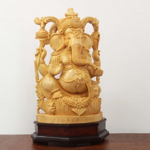 Ganesh Statue Wooden Ganesha Sculpture Hindu God Home Decor Gift Idol ...