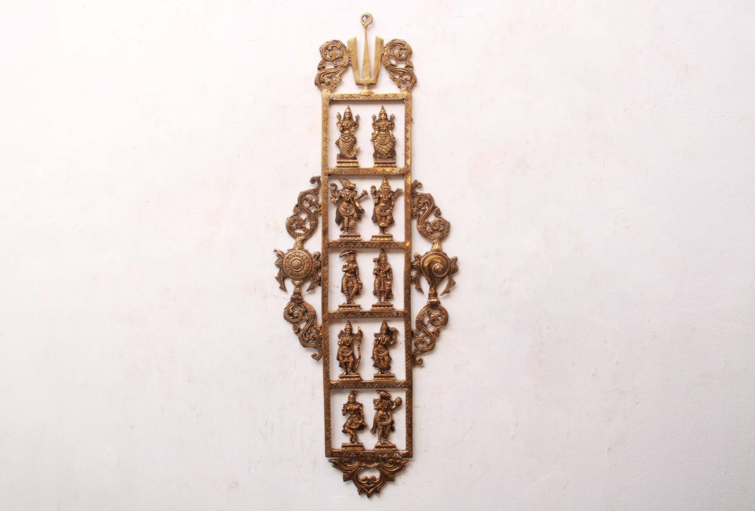 Dashavatar Statue Vishnu Ten Avatar Brass Sculpture Vertical Wall ...