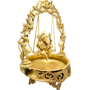 Jhoola Ganesh Flower Bowl Urli Swing Ganesha Prabhavali Big Brass ...