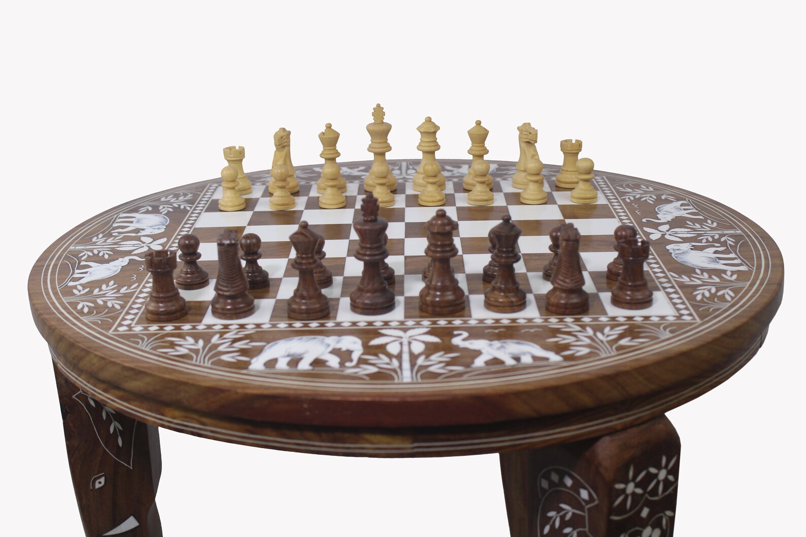 Chess Board Table Wooden Chess Piece Round Chess Table Vintage - Etsy